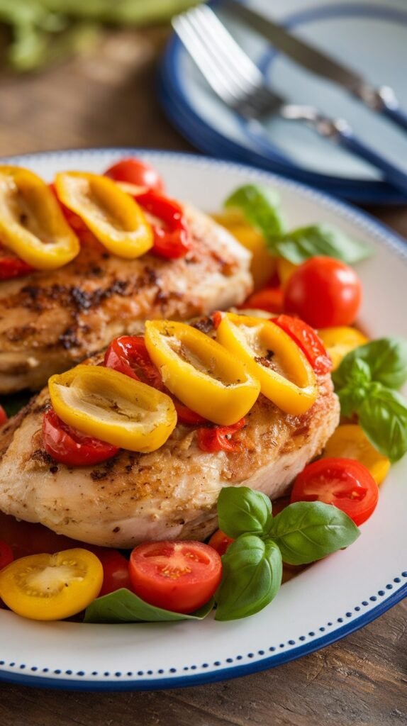 Savory Banana Pepper and Tomato Baked Chicken - Epicurean Escape